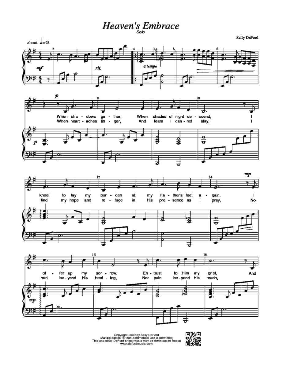 Heaven’s Embrace – Solo | Sally DeFord Music