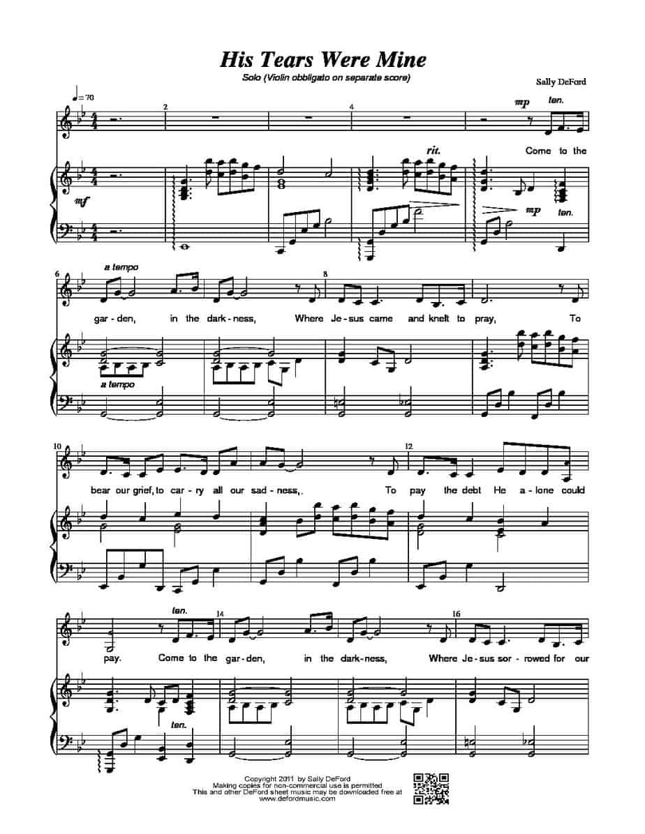 His Tears Were Mine – Solo | Sally DeFord Music