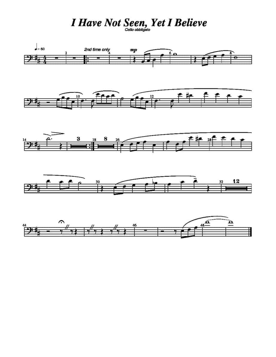 Solo 1: I Have Not Seen, Yet I Believe – Cello Obbligato | Sally DeFord ...