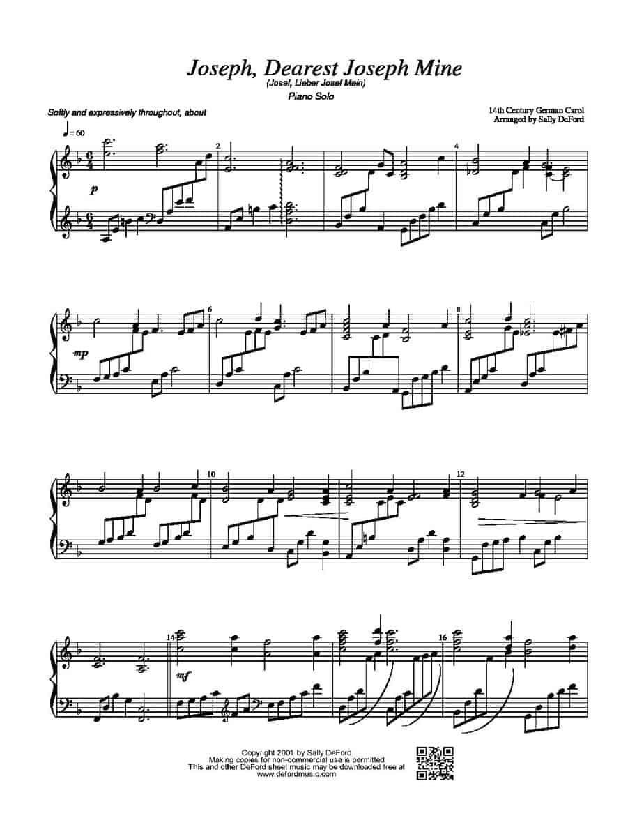 Joseph Dearest, Joseph Mine – Piano Solo | Sally DeFord Music