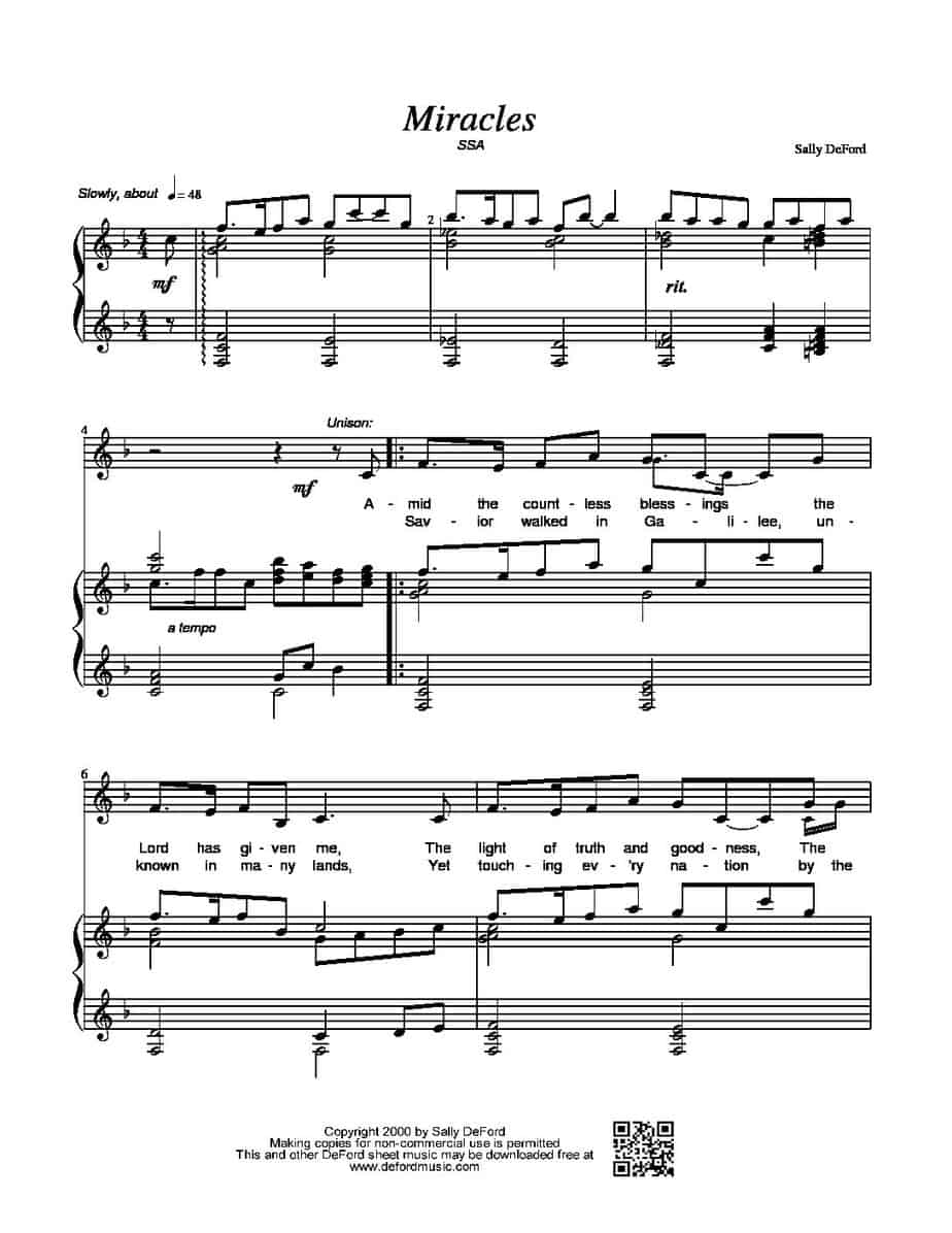 SSA: MIracles | Sally DeFord Music