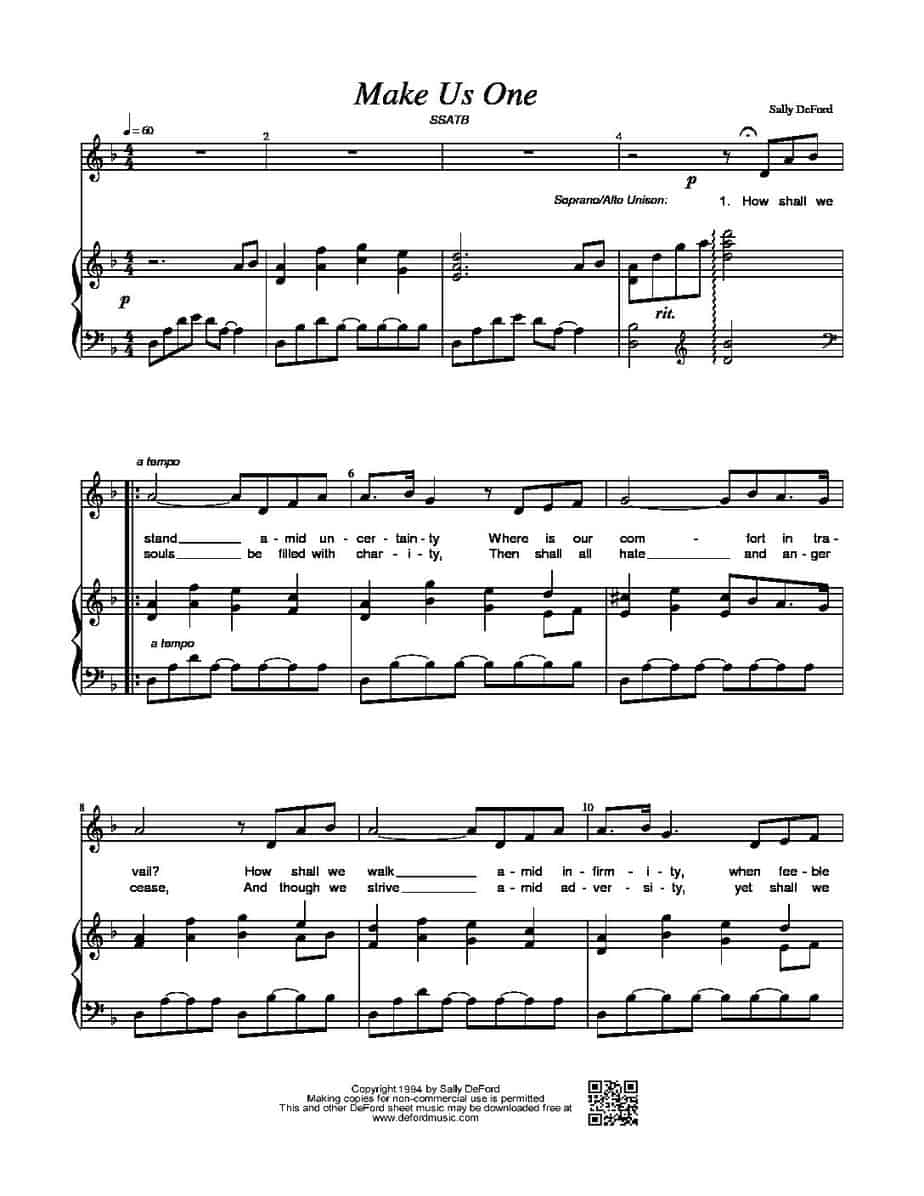 SSAATB: Make Us One | Sally DeFord Music