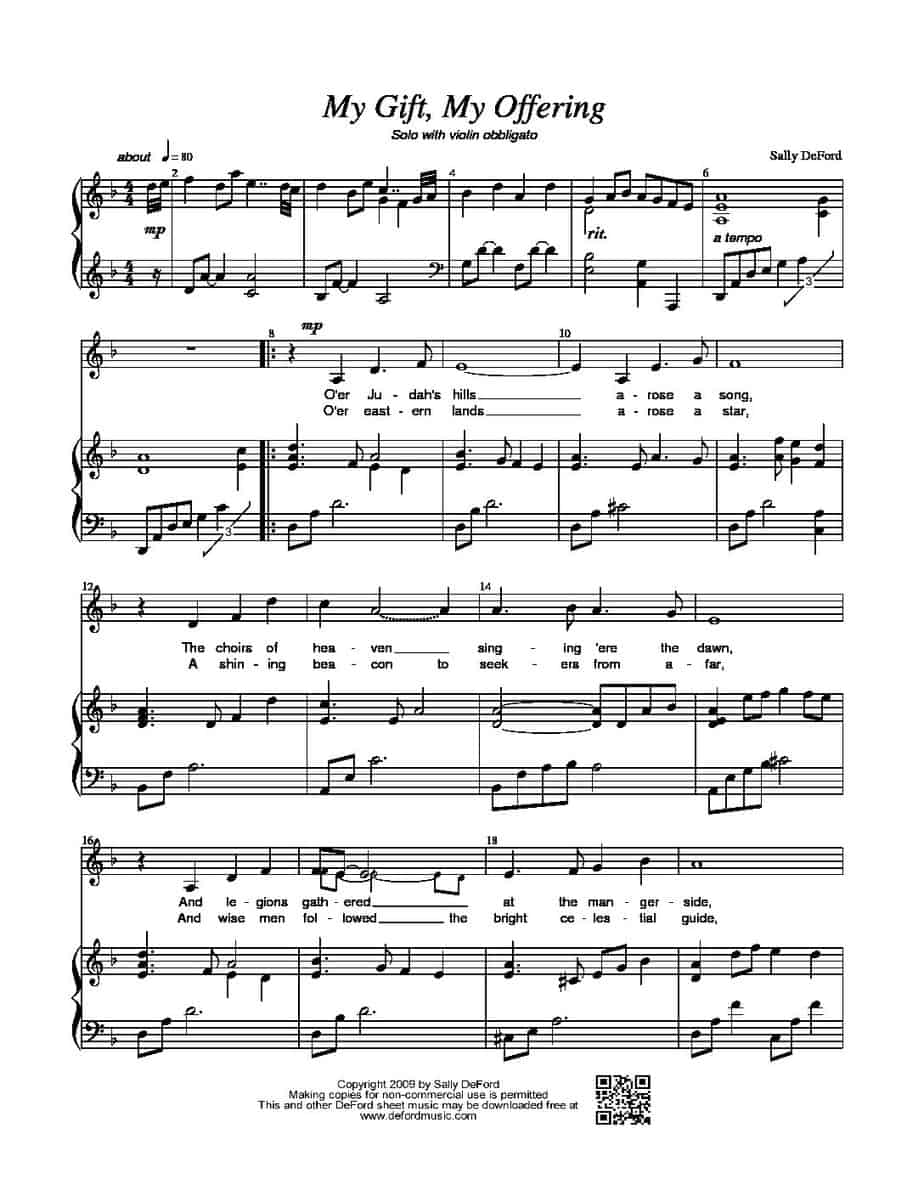 Solo: My Gift, My Offering – w/opt. violin obbligato | Sally DeFord Music