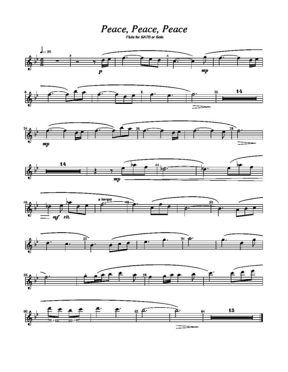SATB or Solo: Peace, Peace, Peace – Flute obbligato | Sally DeFord Music