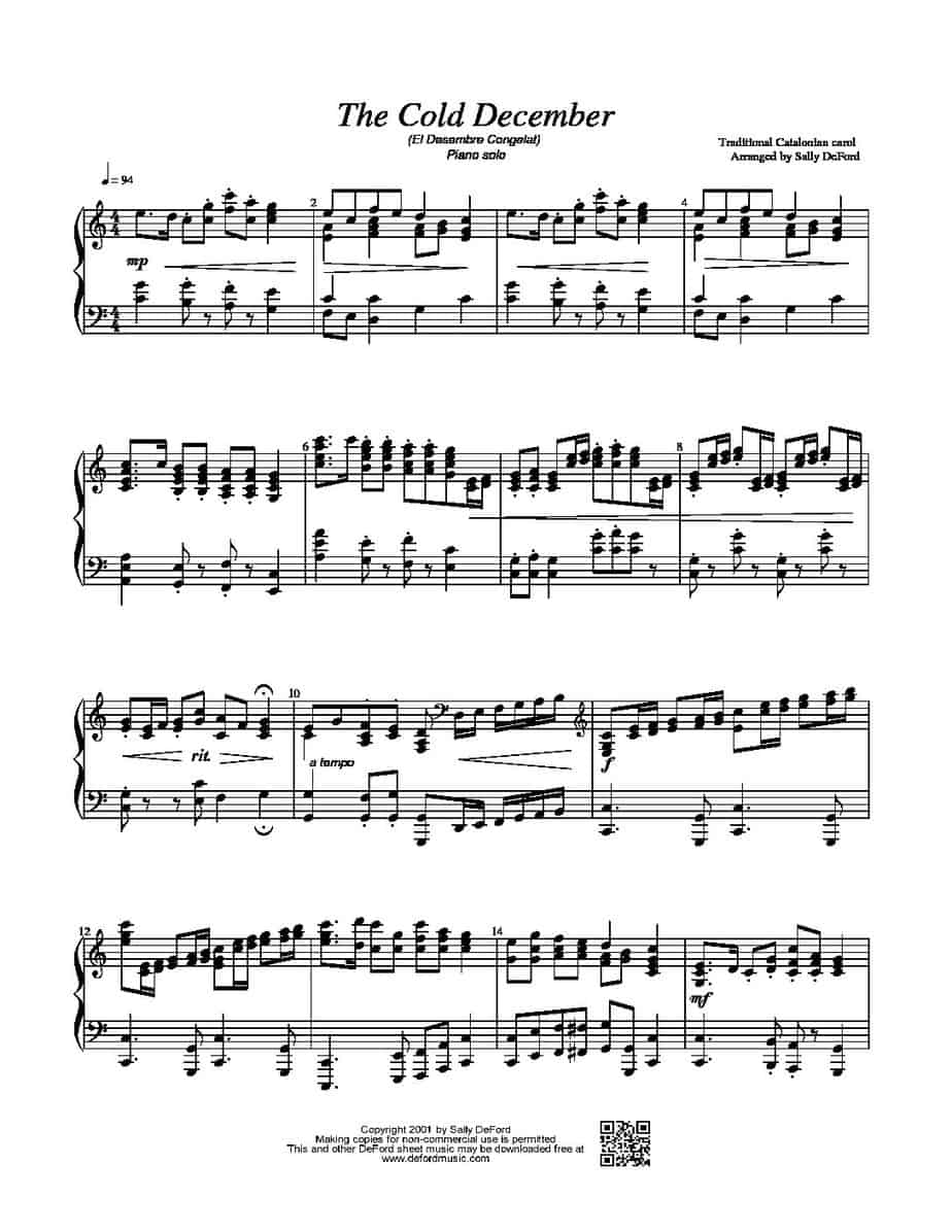 The Cold December (El Desembre Congelat) – Piano Solo | Sally DeFord Music