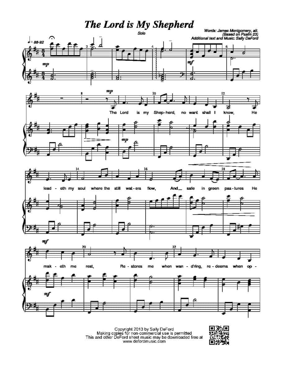 Solo: The Lord is My Shepherd (D-F) | Sally DeFord Music