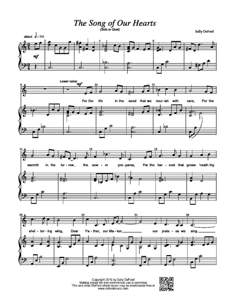 The Song of Our Hearts – Solo or Duet | Sally DeFord Music