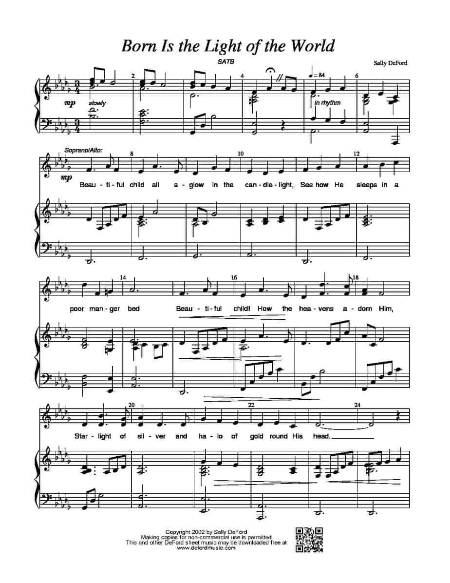 SATB Anthem – Born is the Light of the World | Sally DeFord Music